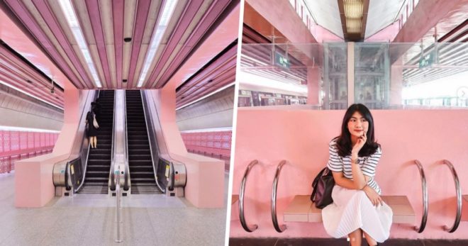 LOOK: This MRT Station in Singapore is a Pastel Pink Paradise